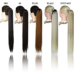 YIBANG 30inch Long Straight Drawstring Ponytail Synthetic High Puff Ponytail Hair Pieces With Comb Clip in Straight Ponytail Clip in Hair Extensions Smooth &Soft(T2/30)