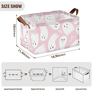 CEBUGI Pink Cute Halloween Apparitions Large Waterproof Collapsible Storage Bin Foldable Canvas Fabric Open Storage Basket Cube Box with Iron Frame