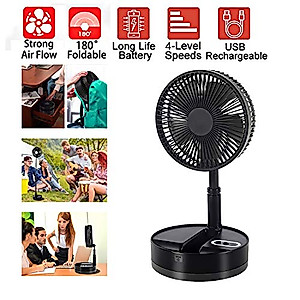 Upgraded Oscillating Fan Height Adjustable Folding and Portable Fan Rechargeable Battery Operated Fan with 4 Speeds Strong Wind for Home Office Travel, Camping, Battery Powered Fan 10800mAh(8.5-33.5h)