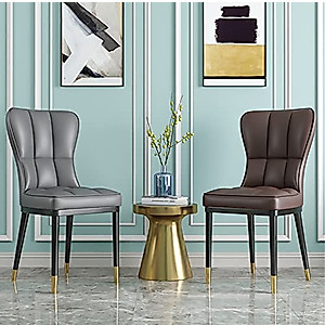 Bekrvio High-Back Faux Leather Dining Chairs Set of 2, Modern Sturdy Upholstered Accent Side Chair Deep Sponge Padded Seat with Metal Legs for Kitchen Dining Room Living Room Bedroom(Silver)