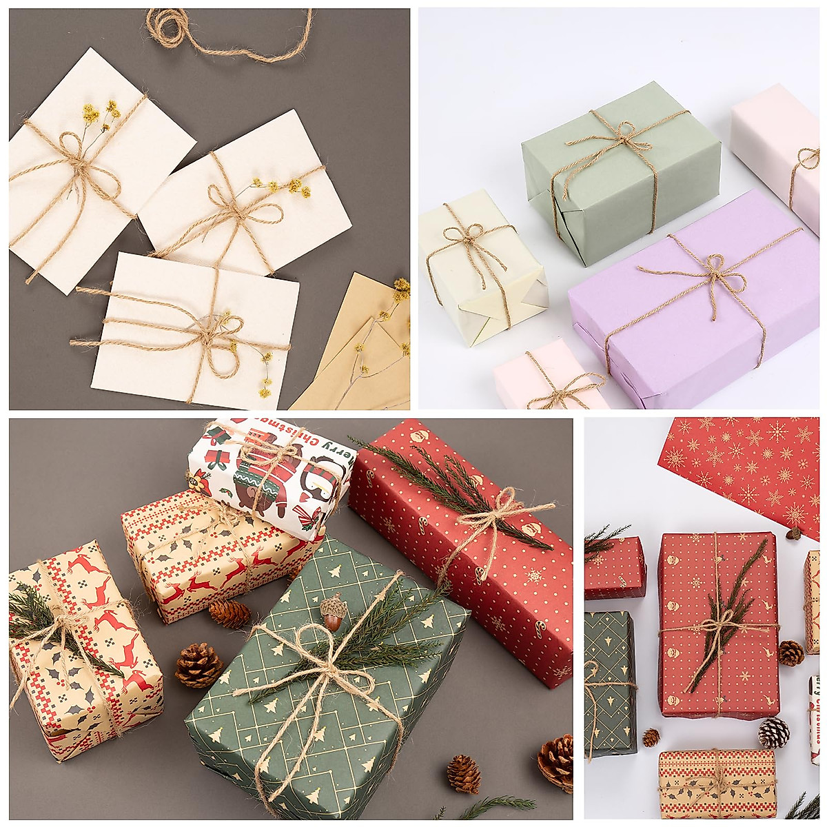 JIUXQT 394Ft 6mm Jute Twine Natural Hemp Rope Heavy Duty Jute Rope for DIY, Arts, Camping, Crafts, Gardening, Wedding, Bundling, Home, Decorating, Cat Scratching Post