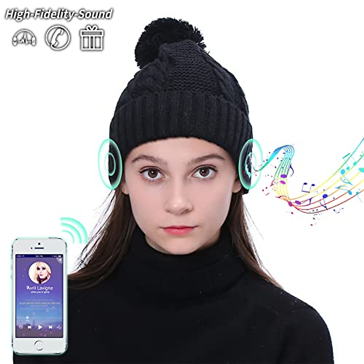 PEATOP Beanie Hats for Men and Women with Wireless Headphone for -Winter Knit Cap with Wireless Headphones Speakers Brown
