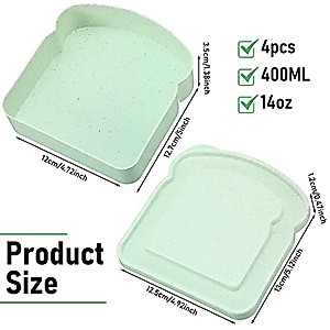 Meanplan 4 Pcs Sandwich Containers Sandwich Box Food Storage Toast Shape Holder Plastic for Lunch Boxes Bread Sandwich Keeper for Kids Adults Prep Microwave Dishwasher Safe, 14 oz (Pastel Color)