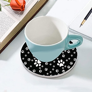 Paw Print Steering Wheel Cover for Women Men with 2 Pcs Car Coasters, Universal 14.5-15 Inch Cute Steering Wheel Covers Non-Slip Car Accessories for Girls