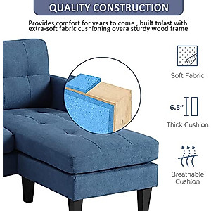Grepatio Convertible Sectional Sofa Couch, L-Shaped Couch with Modern Linen Fabric for Small Space (Blue)