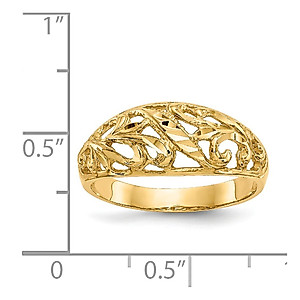 Size - 7.25 - Solid 14k Yellow Gold Paisley Diamond Cut Design Dome Fashion Ring (2 to 10 mm)