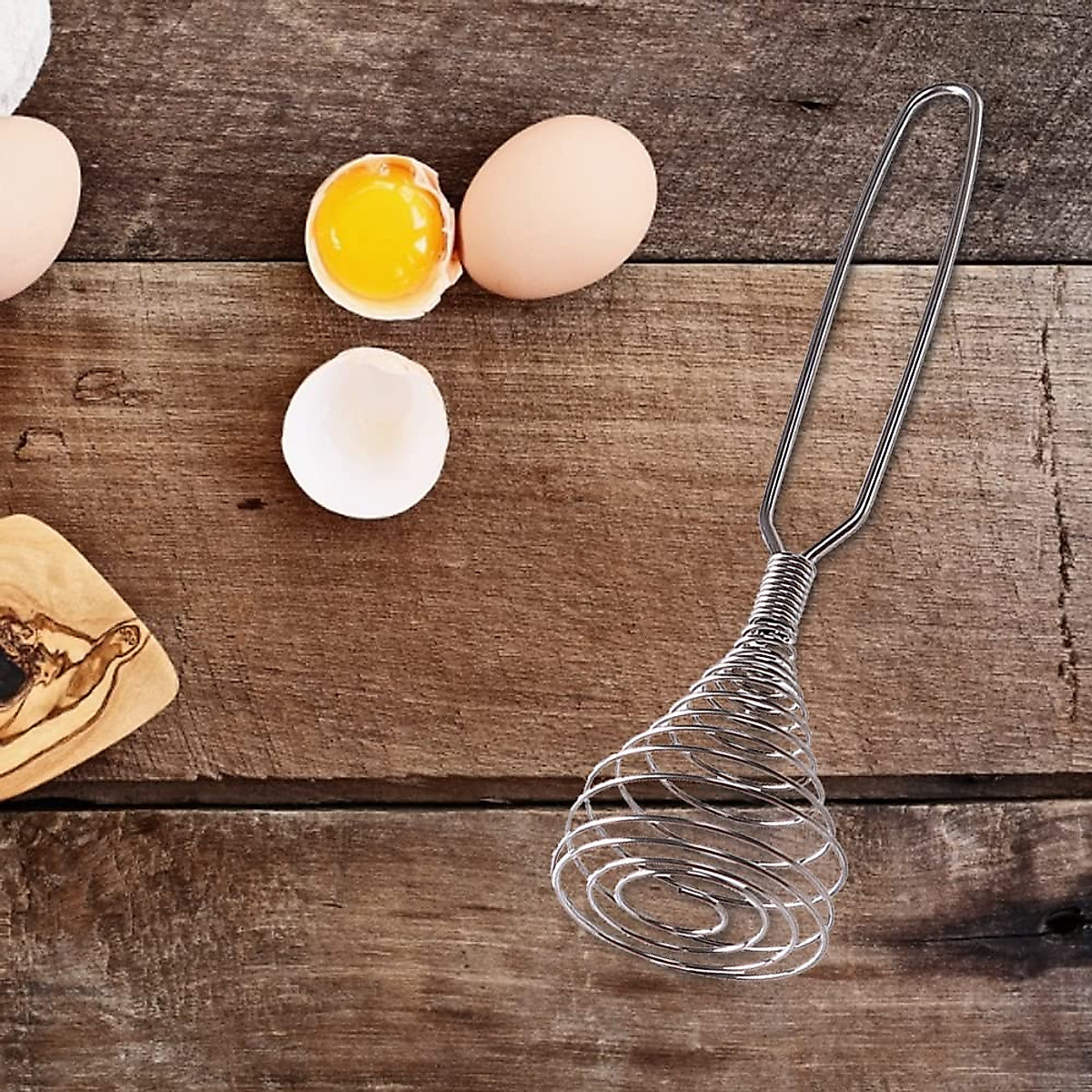 Coil Whisk Eggs, 8 Inch Egg Beater, Stainless Steel Wire Whisk, Egg Whisker with Rotating Spring, Flexible Egg Beater, Hand Eggbeater for Cooking Whipping Mixing Blender Kitchen Cream Egg