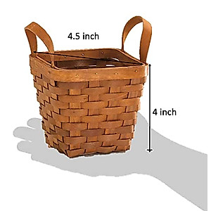 Small Wooden Decorative Woodchip Basket With Handles Empty Baskets 4 Inch 2 Pack For Gifts With Chalkboard Labels. Wicker Baskets Display Snack Pantry Organization Wedding Flower Plant (Dark Stain)