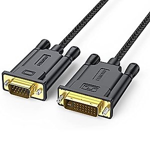 DVI to VGA Cable 6ft, FEMORO Active DVI-D 24+1 to VGA Adapter Male to Male Gold-Plated Braided Cable for HDTV PC Host Laptop Monitor and Projector