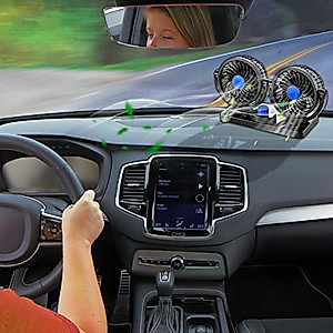 12V Car Fan, Electric Dual Head Car Cooling Fan with 360 Degree Adjustable 2 Speed Cooling Air Circulator Fan That Plugs into Cigarette Lighter, Auto Fans for Car Truck Van SUV RV Boat Golf Vehicles