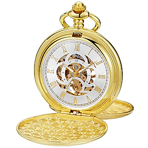 Alwesam Copper Mechanical Men's Pocket Watch Double Face Roman Numerals Hand Wind Pocket Watch with Chain&Box
