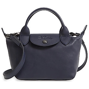 Longchamp Ladies Le Pliage Cuir Mini Top Handle Bag-Navy