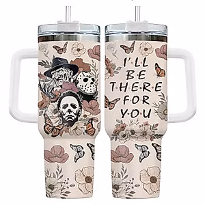 GEPOSTORE Halloweens Gifts for Horror Movie Lover, I'll be There For You 40 oz Tumbler with Handle, Scary Movie Characters Mug, Halloween Mug, Movie Gifts for Halloween Lovers