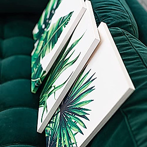 Botanical Prints Wall Art for Bathrooms Canvas Green Leaf Framed Green Plant Wall Art Pictures (12" x 16") Posters Fall Pictures Boho Sage Green Leaf for Bathrooms, 4 Pieces Tropical Plants Pictures Minimalist Greenery Watercolor Painting, Palm Banana Mon