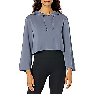 Core 10 Women's Cloud Soft Fleece Cropped Length Bell Sleeve Yoga Hoodie Sweatshirt, Light Denim Blue, Medium