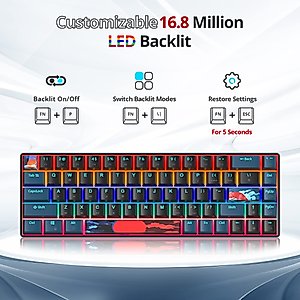 Mosptnspg Protable 60% Percent Gaming Keyboard Mechanical, Mini Compact RGB Backlit 68 Keys Wired Office Keyboard with Red Switch for Mac/Win (Monstor Black/red Switch 68)