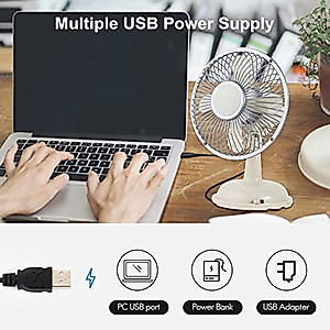 Retro Desk Fan with Oscillating Function, USB-Powered Table Fan, Portable and Quiet - 6 Inch, 2 Speeds, Small Fan Vintage Style, Perfect for Office, Camping, and Home,Bedroom, Desktop (Vintage White)
