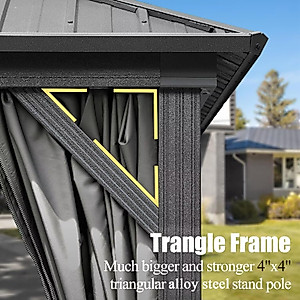 Domi 10’ X 14’ Hardtop Gazebo Canopy with Netting & Curtains, Outdoor Aluminum Gazebo with Galvanized Steel Double Roof for Patio Lawn and Garden, Gray