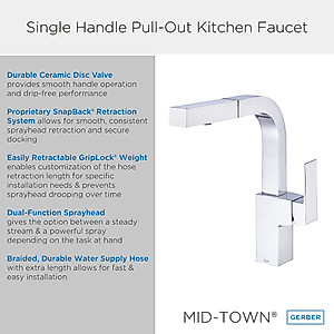 Danze Mid-Town Single Handle Pull-Out Kitchen Faucet with Snapback Retraction, Chrome