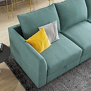 HONBAY Modular Sofa Sectional Sleeper Couch with Ottomans Reversible Sleeper Sectional Sofa Modular Couch with Storage, Aqua Blue