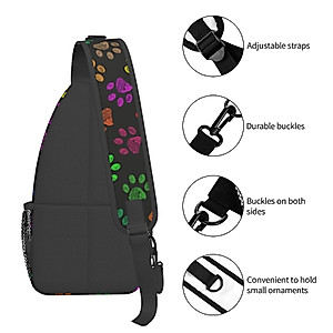 SURERUIM Paw Print Sling Bag for Women Men Crossbody Shoulder Backpack Colorful Vibrant Colored Doodle Paw Prints Seamless Pattern Chest Bags Cute Animal Pet Footprints Gym Bag Casual Daypack