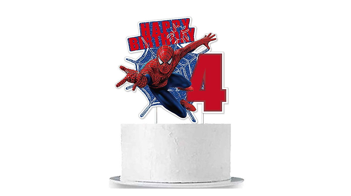 HugeONER Spider Man Cake Topper for 4th Birthday