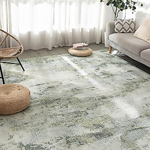 Carvapet Washable Rug 8x10, Green Modern Abstract Area Rugs, Low Pile Rugs with Rubber Backing, Stain Resistant Rugs for Living Room, Foldable Machine Washable Area Rug
