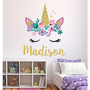 Kyle Cornhole Unicorn Wall Decals Custom Name Wall Decal Unicorn Wall Art with Name Kids Nursery Girls Room Custom Name Unicorn Wall Art Unicorn Name Wall Decor Vinyl (LN03)