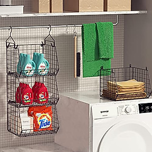 X-cosrack 4 Tier Foldable Closet Organizer, Clothes Shelves with 5 S Hooks, Wall Mount&Cabinet Wire Storage Basket Bins, for Clothing Sweaters Shoes Handbags Clutches Accessories Patent Design