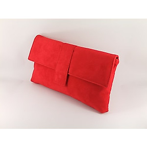 LONI Womens Fab Large Faux Suede Clutch Bag/Shoulder Bag In Dark Red