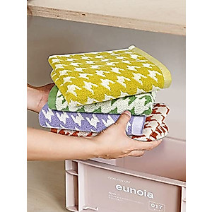 Bathroom Hand Towels 29” x 13”, Ultra Soft Hand Towel Set Houndstooth Pattern, 4 Pack Face Towels for Daily Use, Orange Yellow Green Lilac