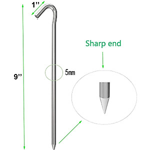 OK5STAR 9 Inch Galvanized Tent Stakes Metal Tent Pegs, Heavy Duty Steel Yard Camping Stakes Tarp Hooks Inflatables Outdoor Decorations, 25 Pack