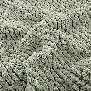 WESHIONGOO Chunky Knit Blanket Throw Knitted Throw Blankets for Couch Bed Fluffy Soft Blanket with Jumbo Chenille Yarn Thick 100% Handmade (Sage Green, 50"×60")