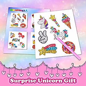 Beauwell Unicorn Gifts Toys for Girls - 3, 4, 5, 6, 7, 8, 9 Year Old Girl Birthday Gifts, Surprise Box, Christmas Gift, Includes Unicorn Skirt, Unicorn Headband, Unicorn Diamond Painting Kits