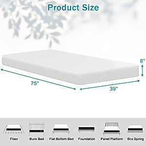 Twin Mattress, 8 Inch Gel Memory Foam Mattress CertiPUR-US Certified, Medium Firm Fiberglass Free Twin Mattress in a Box for Kids Bunk Trundle Bed Daybed