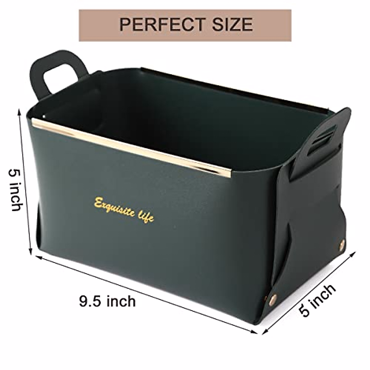 XINSHUN Foldable Storage Basket Bin, Faux Leather Organizer Container Box with Handles,Small Leather Foldable Tissue Box for Desktop or Table Entryway Table Key, Wallet, Watch, Coin Change