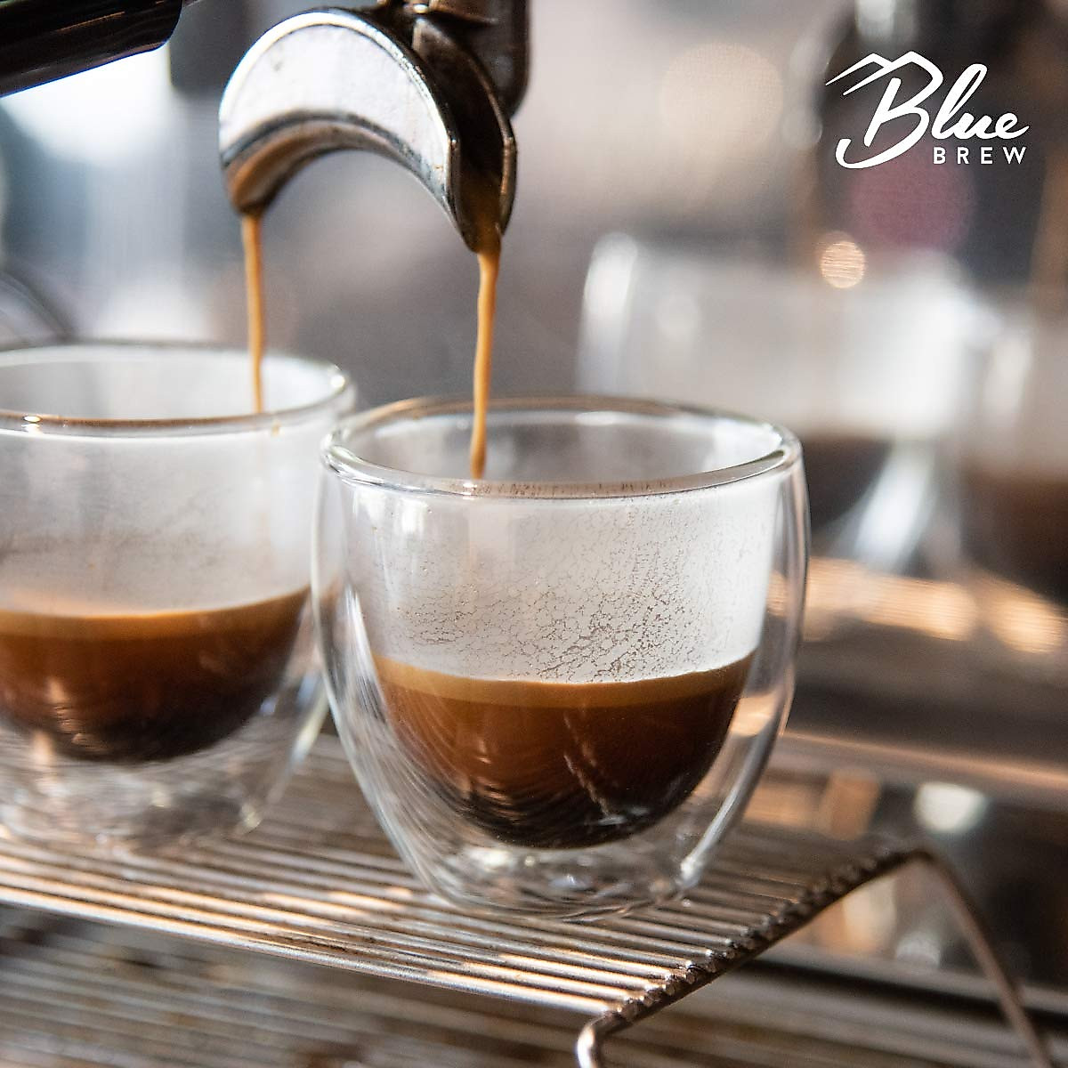 BLUE BREW 2.5 oz Double Walled Espresso Cups, Borosilicate Glass Coffee Cups, Microwave & Dishwasher Safe, Shot Glasses, Suitable for Both Hot & Cold Beverages, Set of 2 (BB1018)