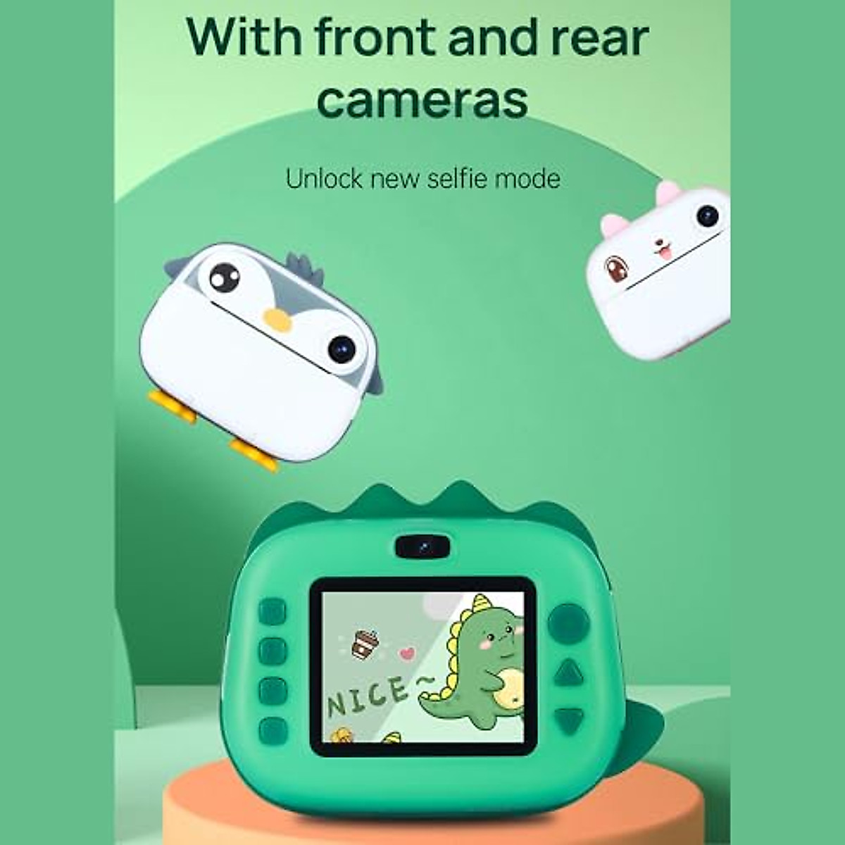 HXBER Mini Printer, Kids Camera Instant Thermal Printer 2.4 Inch Screen Dual Camera Support Timer Shooting 1080P Video Recording Thermal Inkless Printing with 3 Rolls White Print Paper+32G Memory