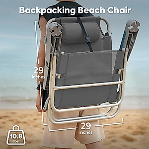 ICECO Backpacking Beach Chairs for Adults, 5 Positions Reclining Beach Chair, Heavy Duty Folding Beach Chairs, Portable Lay Flat Outdoor Chair with Cup Holder for Beach, Camping, Lawn, 350lb Capacity