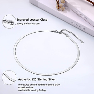 PROSTEEL 925 Sterling Silver Choker Necklace For Women 3mm Flat Chains Dainty 12inch Herringbone Snake Chain Chocker
