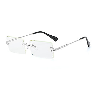 LASPOR Silver Rimless Sunglasses Rectangle for Men and Women 90s 2000s Retro Vintage Square Frameless Tinted Glasses Shades (Silver-Clear)