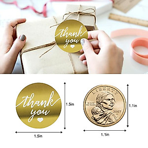 Vuzvuv 500 pcs Gold Thank You Laber Stickers, 1.5inch Labels Roll for Small Business, Birthday Party Wedding Packaging Bags, Box, Wrap Gifts, Mailer Seal Sticker，Bridal Shower(Gold-1.5"）