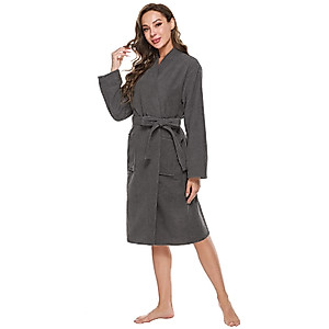 Kniffi Kimono Bathrobe for Women Terry Cloth Robes knee length towel Bathrobe Grey L
