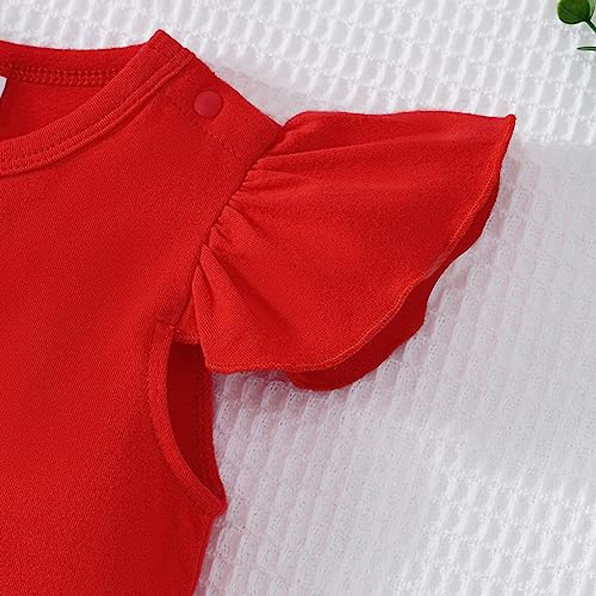 Infant Girl Tutu Dress Baby Girl Ruffle Romper Dress Toddler Girl Solid Color Skirts with Headband Summer Clothes (Red, 6-12 Months)
