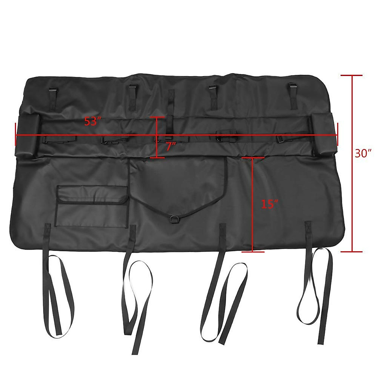 IKON MOTORSPORTS Tailgate Pad, Compatible With Most Trucks 53Inches Width Pickup, Black PVC Tailgate Pad w/ 5-Bike Straps & 1 Tool Bag