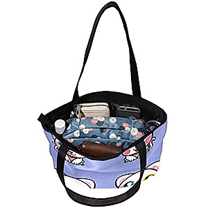 Women's Large Size Canvas Shoulder Bag Hobo Crossbody Handbag Casual Tote, cat purple animal cartoon