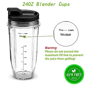 2 Pack 24 OZ Replacement Blender Cups with Lid for Ninja Auto iQ BL480 BL482 BL642 NN102 BL682 BL450 BL2013