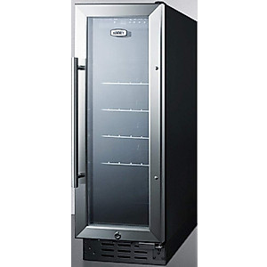 Summit Appliance SCR1225B Built-In 12" Wide Undercounter Commercial Glass Door Beverage Center with Lock, Auto Defrost, Professional Handle, Digital Thermostat, LED Lighting and Black Cabinet