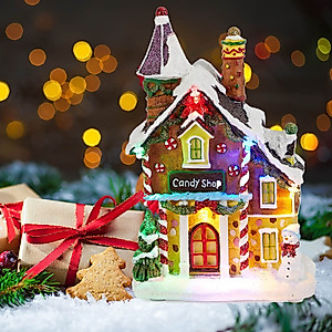 innodept12 Christmas Candy Gingerbread House Decor - Christmas Village Houses Building with LED Light up Decorative Tabletop Decoration