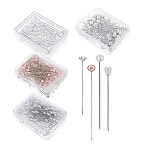 400 Pcs Bouquet Pins Flower Pin, 4 Styles Pearl Head Pins Crystal Head Corsage Pins for Dressmaking Jewelry Flower Decoration (Mixed)